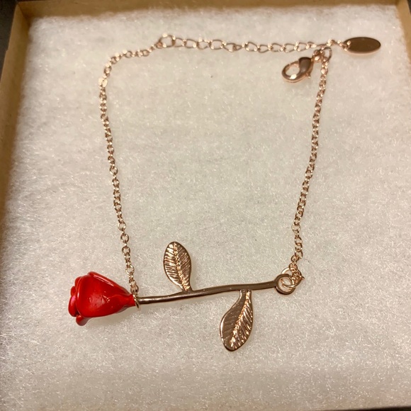 Jewelry | Fashion Red Rose And Rose Gold Chain Bracelet | Poshmark